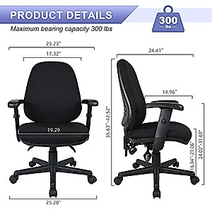 Office Chair Mid Back Swivel Home Office Desk Ergonomic Computer Task Chair with Adjustable Armrests and Lumbar Support, Breathable Rocking Swivel Chair Black