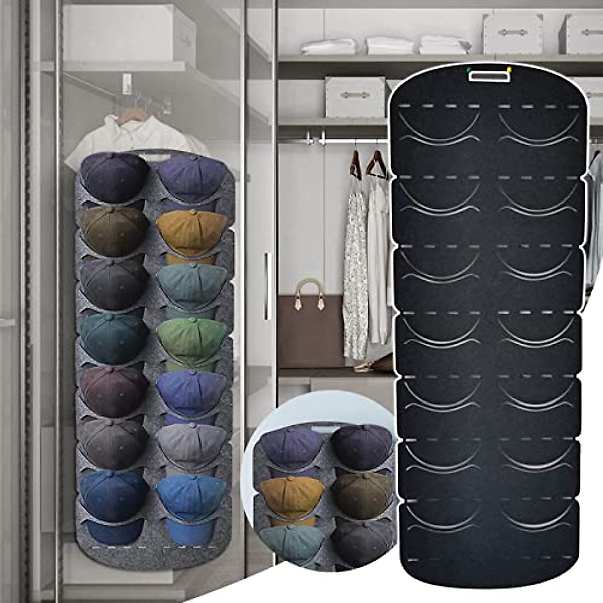 SEPPR Hat Racks for Baseball Caps Double Line Neatly Arranged Door Back Hat Organizer for Baseball Caps Non Woven Large Baseball Cap Display Rack
