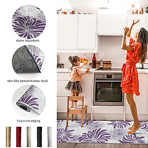 Flower Chrysanthemum Purple Laundry Room Decor Rug Runner, Anti-Fatigue Kitchen Rugs, Waterproof & Non Slip Room Accessories for Floor, Under The Washer & Dryer Durable Mat 18x47.2in