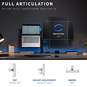 VIVO Black Fully Adjustable 13 to 32 inch Single Computer Monitor and Laptop Desk Mount Combo, Stand with Grommet Option, Fits up to 17 inch Laptops (STAND-V002C)