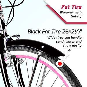 Tracer TAHA Beach Cruiser Bike for Women,26 Inch Wheels,Hi Ten Steel Frame,Shimano 7 Speed,V- Brake,Hybrid Bike for Adults,Complete Cruiser Bikes,Black