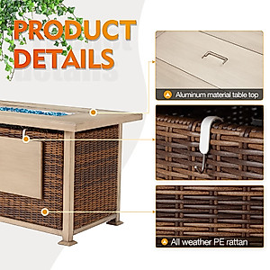 GYUTEI Outdoor Propane Gas Fire Pit Table,44in 50,000 BTU Auto-Ignition Gas Fire Table w/CSA Certification(Excluding Glass Wind Guard),Outdoor Fire Pit for Garden Patio(Grey)