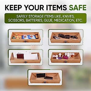 Kid Safe In-Drawer Bamboo Sharp Knives Holder & Organizer. (Knives Not Included). Multi Purpose Lock Box. Only 5.5 Inches Wide. Holds up tp 25 Knives. Best Knife Block Alternative!