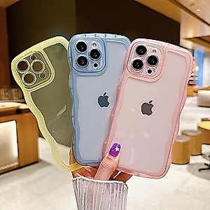 XIQI Compatible with iPhone 13 Pro Max Case 6.7" 2021, Cute Kawaii Curly Wave Frame Shape Soft Silicone Shockproof Protective Phone Cover for Women Girls, Clear/Purple