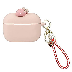 Wonhibo Cute Strawberry Airpods Pro Case for Women Girls, Light Pink Kawaii Fruit Cover for Apple Airpod Pro 2019 with Keychain