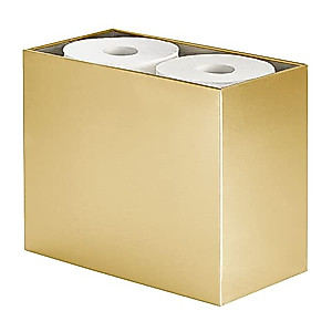 mDesign Tall Steel Floor Stand Toilet Paper Organizer, 4-Roll Tissue Storage Holder Container Bin for Bathroom, Fits Under Sink, Vanity, Shelf, in Cabinet, or Corner, Metro Collection - Soft Brass