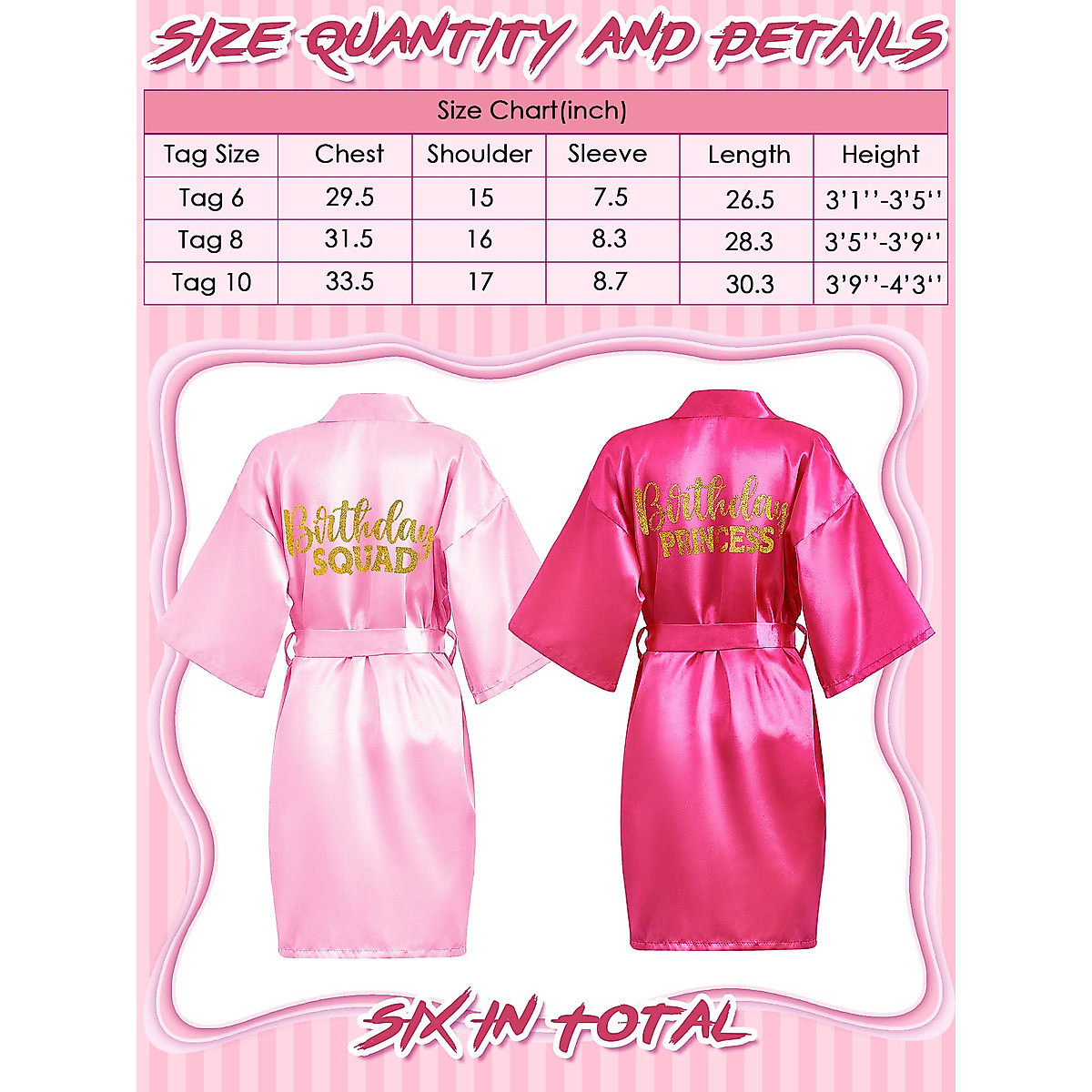 Jecery 7 Pcs Birthday Squad Robe Birthday Princess Robe Spa Party Supplies Unicorn Slumber Pajamas for Girls(Rose Red, Size 8)