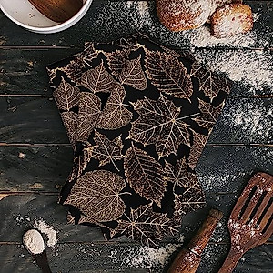 Yun Nist Kitchen Dish Towels,Fall Gold Maple Leaves Black Soft Microfiber Dish Cloths Reusable Hand Towels,Autumn Farm Plant Seamless Washable Tea Towel for Dishes Counters 1 Pack