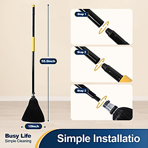 Yocada Heavy-Duty Broom Commercial Indoor Outdoor Broom 55.5 inch Tall for Courtyard Garage Lobby Mall Market Floor Home Office Leaves Stone Dust Rubbishb Black