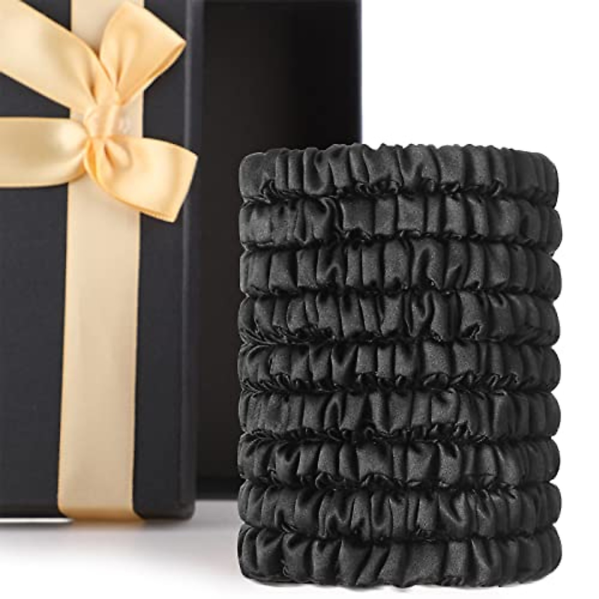 9 Pieces Silk Hair Ties Silk Hair Scrunchies Skinny Silk Scrunchies Pure Silk Ponytail Holder Silk Hair Accessories for Women Girls 9 Colors (Black,Classic Style)