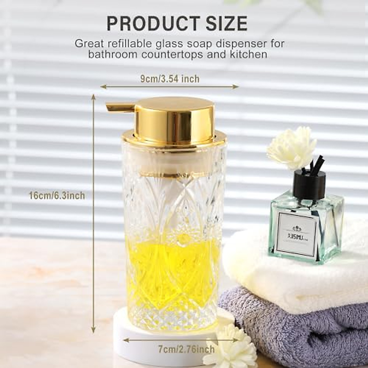 LEICURACE Glass Foaming Hand Soap Dispenser,Foaming Soap Dispenser for Bathroom,Clear Soap Dispenser with Pump (Sun Patteren)
