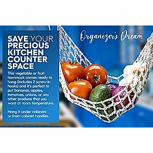 Hanging Fruit Hammock Under Cabinet - 1 Macrame Fruit Hammock Kitchen Under Cabinet, 2PCS Hooks - Handwoven Cotton Basket Storage for Produce, Banana - Boho Kitchen Decor For More Counter Space at Home Boat Camper RV
