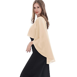 Baoqiya Women's Capelet Shawls and Wraps for Evening Dresses Soft Bridesmaid Shawl Chiffon Cape Wedding Cover Up(Champagne)