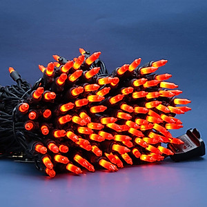 SWEET SHINE 200 Count Orange Christmas Lights, Pack of 2 Strands 100 Count 33 ft Black Wire UL Listed Halloween String Light (Orange)