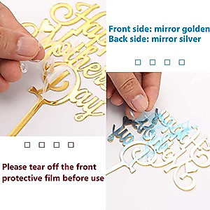Happy Mothers Day Cake Topper, 10PCS Acrylic Glitter Mother's Day Cupcake Topper Decoration Picks for Birthday Mother's Day Cake Party Supplies (Gold -2)