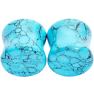 Body Candy Unisex 1/2" 2PC Organic Turquoise Stone Saddle Plugs Double Flare Plug Ear Plug Gauges 12mm