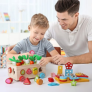 BEAUAM Toddlers Montessori Educational Toys for Boys 2 3 4 Year Old Girls, Wood Shape Classification Toys for Gifts for Children 2-4, Wood Preschool Carrot Harvest Game
