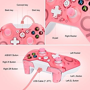 fuxinya Wired Controller, Compatible with Xbox One/One S/One X/One Elite/Windows PC, USB Wired Gamepad Remote Controller, PC Game Controller with Headset Jack [2021 Newest Version] (Pink)