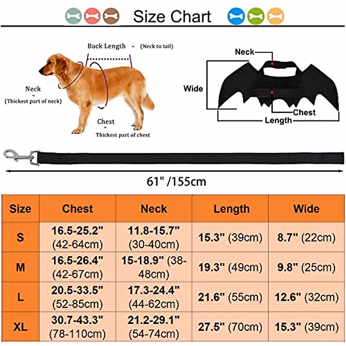 Strangefly Halloween Dog Bat Costume, Dog Bat Wings with Pet Leads, Funny Dog Cool Apparel Decoration, Dress Up Party Accessories for Cat Puppy Small Medium Large Dog Doggy Outfits (X-Large)