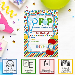 Bubble Birthday Party Invitations, 20 5x7 Fill In Cards with Twenty White Envelopes by AmandaCreation…