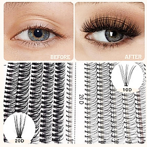 Bodermincer 10D 20D 240pcs Cluster Eyelash Extensions 8-9-10-11-12mm Mixed/ 10-11-12-13-14mm Mixed/12-13-14-15-16mm Mixed Eyelash Clusters Lash Extension Individual Lashes for Self Application