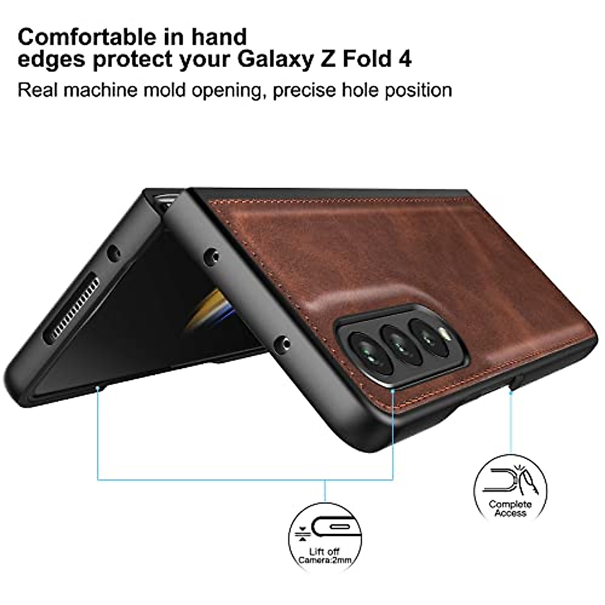 Foluu for Samsung Galaxy Z Fold 4 5G Leather Case, Slim PU Leather & Hard PC Shell, Ultra-Thin Protective Cover - Brown