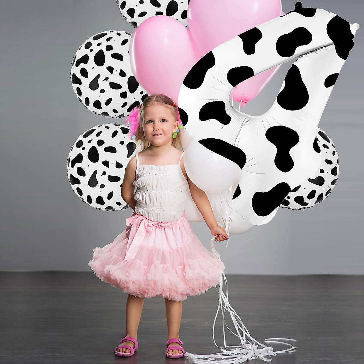 Cow Print Number 4 Balloons, 40 Inch Large Number 4 Balloon 18 Inch Cow Foil Balloons for 4th Birthday Cow Theme Party Decorations for a Girl Boy Kids Baby Shower Farm Animal Cow Party Supplies