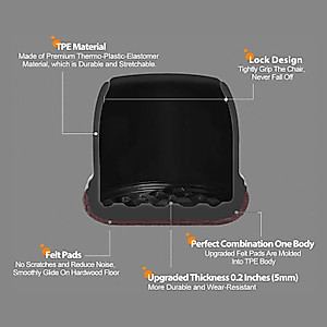 Ezprotekt 24 Pcs Square Chair Leg Floor Protectors with Felt, Silicone Felt Furniture Pads for Hardwood Floor, Dining Table Leg Caps Covers No Scratches and Noise (L Fit: 1-1/10" to 1-3/10", Black)