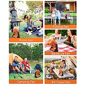 Portable Camping Fan Rechargeable, 10000mAh Battery Operated Fan with LED Lights & Hook, 8'' Battery Powered Desk Fan for Home Bedroom, 3 Speed Tent Fan for Camping, Barbecue, Fishing, Outdoor, Travel