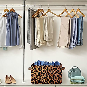 Collapsible Storage Bin Cube Animal Leopard Print Laundry Basket Hamper Toy Cloth Organization Bag with Handle for Pantry Nursery Home Office Shelve,1 PC