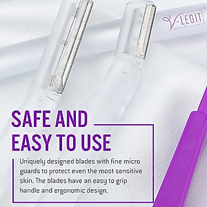 V-LEGIT Dermaplaning Tools - Exfoliating Facial Razor Dermaplane for Women & Men Shaver to Exfoliate Refresh the Skin Peach Fuzz Eyebrow Hair Removal Blade 4 count Bonus Defining Shaper