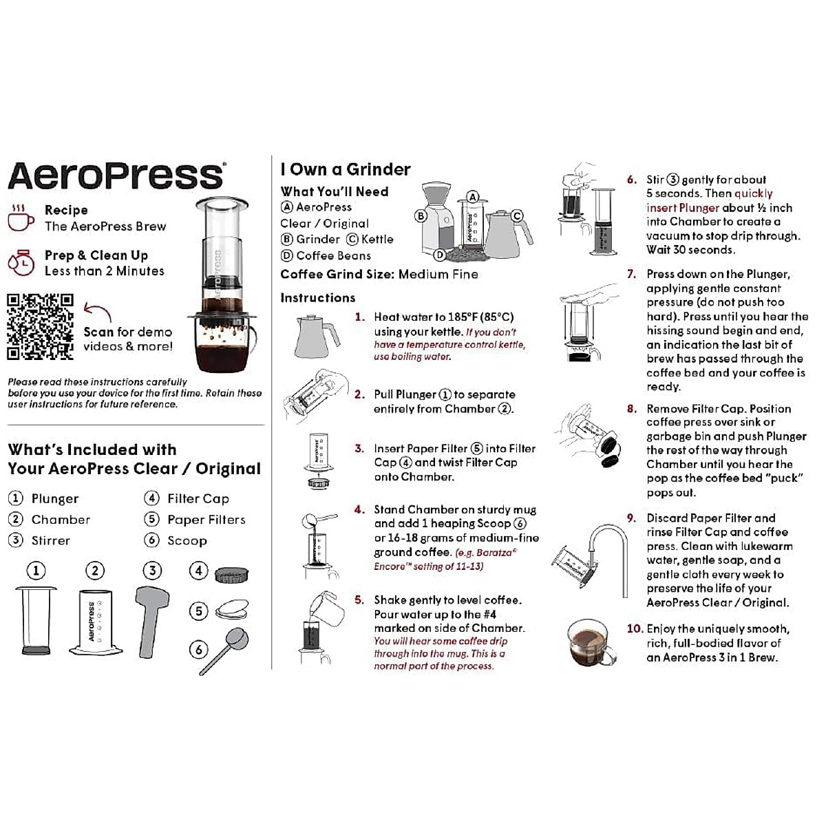 Aeropress Original Coffee and Espresso Maker, Barista Level Portable Coffee Maker with Chamber, Plunger, and Filters, Quick Coffee and Espresso Maker, Made in USA