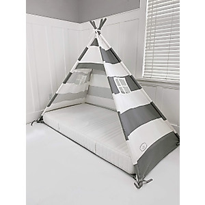 Domestic Objects | Play Tent Bed Canopy | Teepee for Mattress | 100% Cotton Canvas | Premium Quality (Twin/Single No Door) (Gray Stripes)