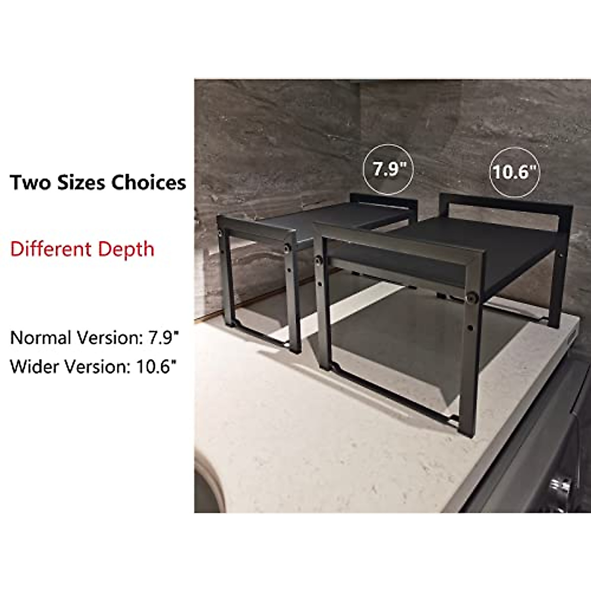 Urhomey plus Expandable Cabinet Shelf 16~26"(L), Stackable Kitchen Counter Shelf Organizer, 22LBS Heavy Duty Shelf Riser, Countertop Storage Pantry Shelf, Durable Metal Sink Shelf (Black)