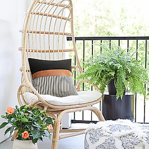 cygnus 20x20 Pillow Covers Set of 2 Farmhouse Decor Stripe Patchwork Linen Throw Pillow Covers Modern Faux Leather Covers for Couch Sofa,Black