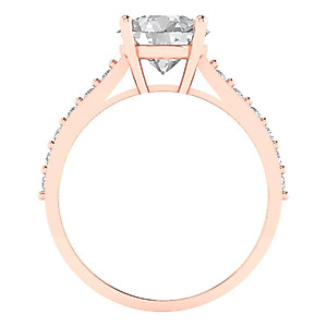 2.18 Ct Brilliant Round Cut Clear Simulated Diamond 14K Rose Gold Solitaire with Accents Statement Ring Size 7.25