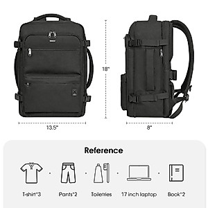 WANDF Travel Backpack For Spirit Airlines Personal Item Bag 18x14x8 with Wet Pocket, 17 Inch Laptop Backpack for Men Women（Black）