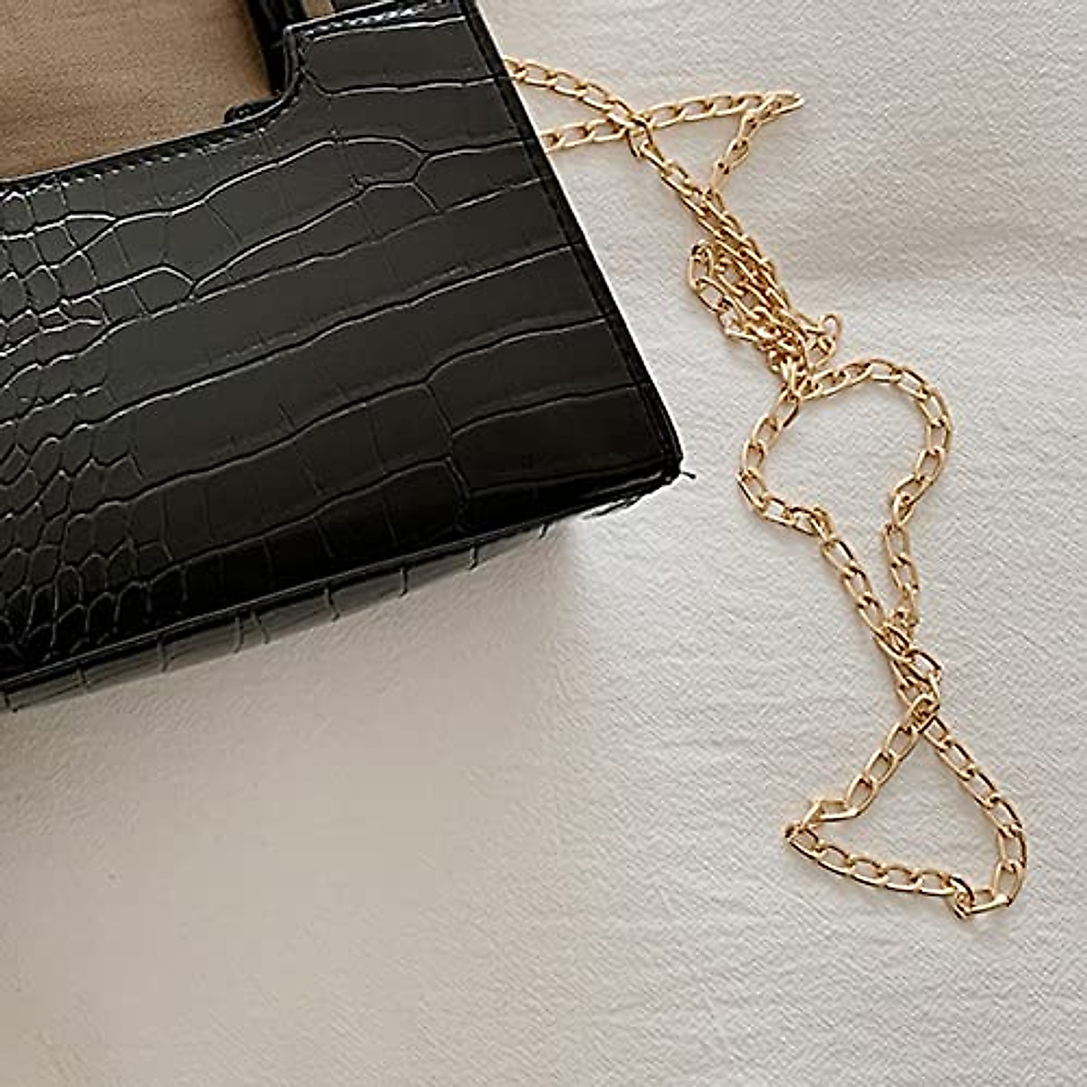 Retro Shoulder Handbag Alligator PU Solid Crossbody Bag for Lady Top-handle Tote, Black, 21 x 18 x 5cm