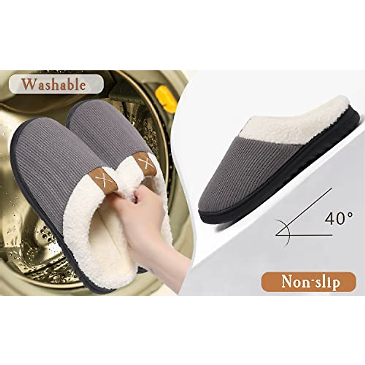 PLMOKN Slippers for Women Indoor Outdoor Like Wool Shoes With Memory Foam Ladies Fuzzy House Bedroom Pantuflas Para Mujer,XT灰色-42/43