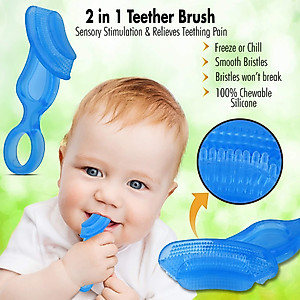 Brilliant Oral Care Baby’s First Toothbrush, Smooth Silicone Bristles Gently Clean Tender Teeth and Gums, with Storage Case, for Ages 4+ Months, Blue, 1 Pack