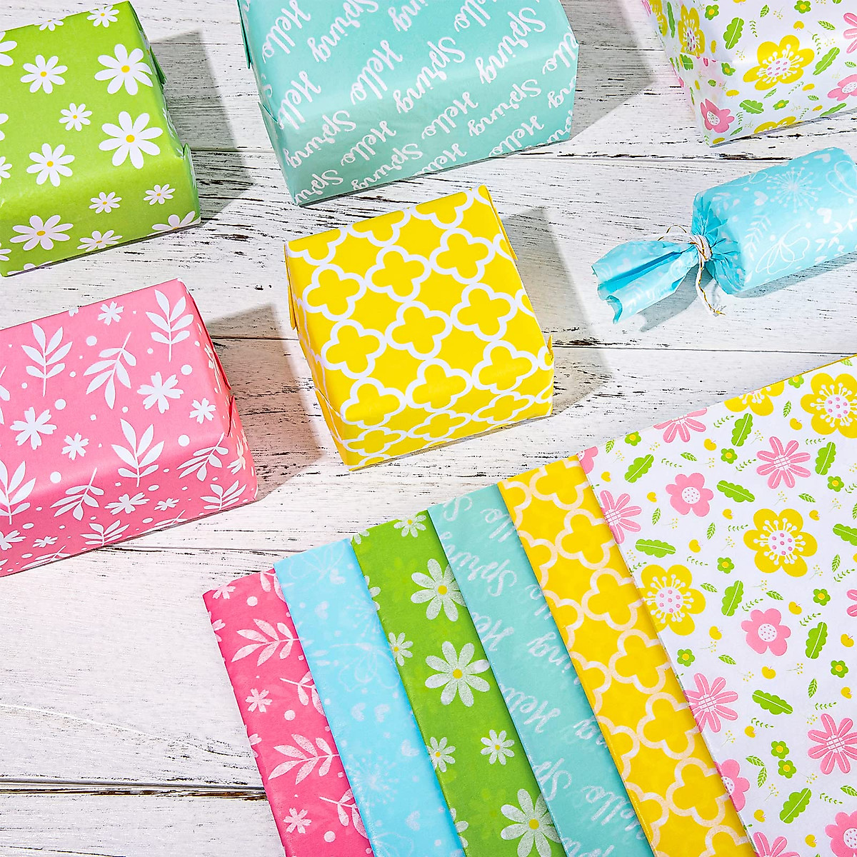 Whaline 90 Sheet Spring Tissue Paper Colorful Floral Pattern Gift Wrapping Paper 6 Flower Design Pastel Easter Tissue Paper for Spring Birthday Wedding Gift Packing DIY Art Craft, 13.8 x 19.7in