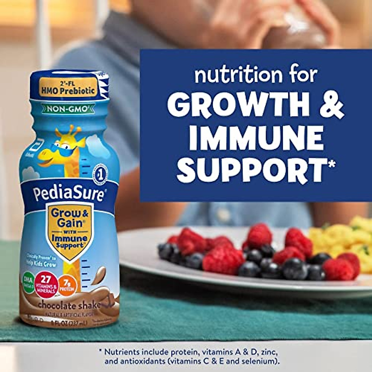 PediaSure Grow & Gain with 2’-FL HMO Prebiotic, Kids nutrition shake, Vitamins C, E, B1, & B2, Non-GMO, Chocolate, 8 Fl Oz (Pack of 24)