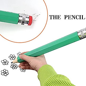 Bercoor 5 Pieces 13.1 Inch Wooden Jumbo Pencils for Props Gifts Decor, Fuuny Big Novelty Pencil with Eraser and Cap Wood Giant Pencil for Schools and Home Kids Writing