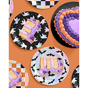 xo, Fetti Halloween Plates - 24 pcs | Halloween Tablescape, Spooky Season Setting, Haunted House Party, Checkered Kids Table Decor
