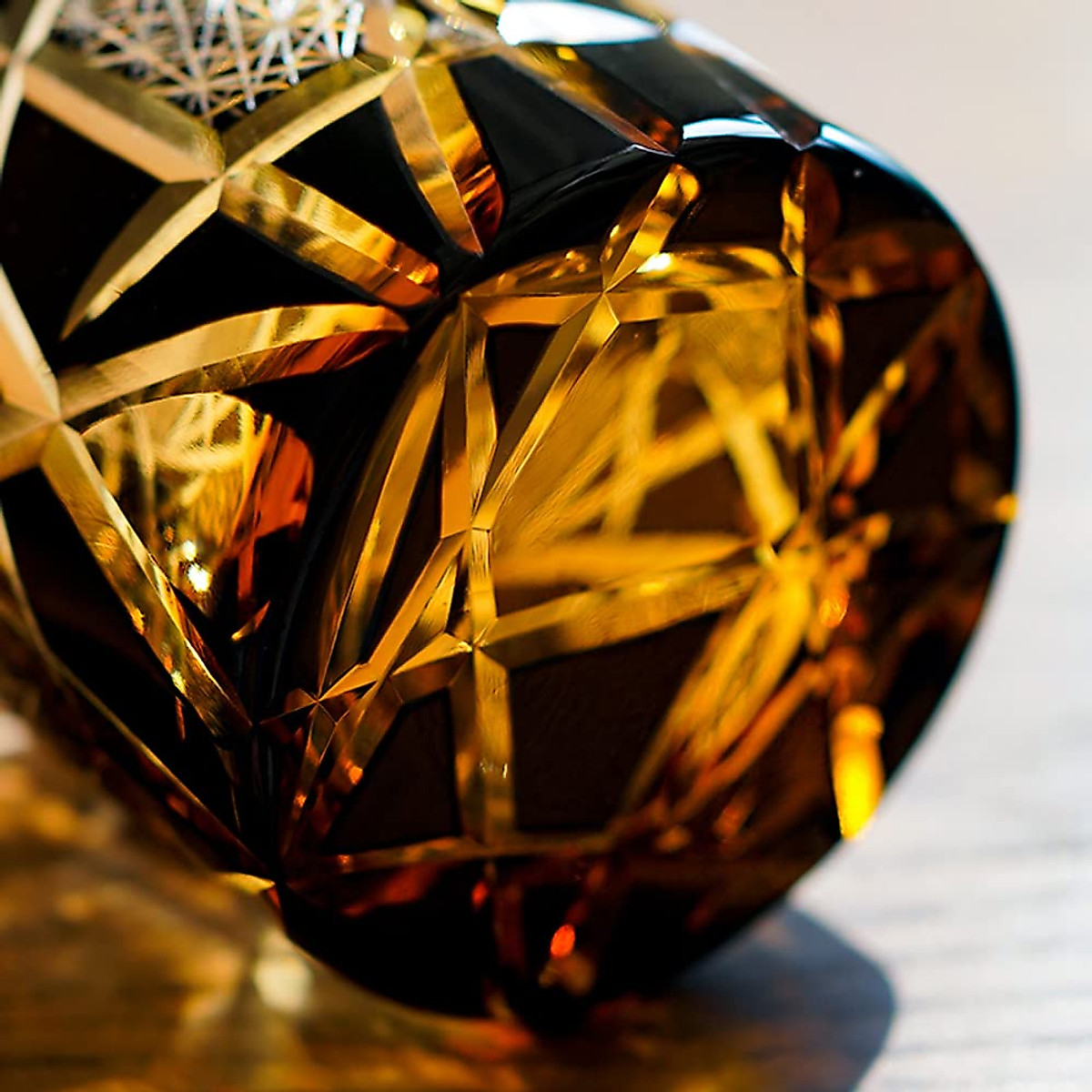 N/C JINZHI Edo Kiriko Old Fashioned Glasses Japanese Style Crystal Amber 8 OZ Black Diamond Cut Glass Cup Tumbler for Vodka Cocktail Whiskey