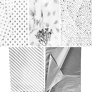 20 x 27.6 inches Silver Tissue Paper, 50 Sheets Large Tissue Paper for Gift Wrapping, White Metallic Silver Printed Tissue Paper for Gift Bags Wrapping Paper for Birthday Party, Arts Crafts, Weddings