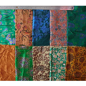 Vintage Sari Fabric 14 Pcs Brown & Green 12"*20" Silk Sari Scrap Remnants Lot for Journal Scrapbook Wrap Craft Project Jewelry Applique DIY Gift Wrap BRGR14