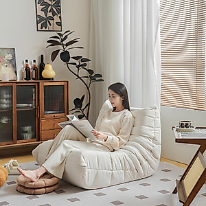 N&V Fireside Chair, Mid Century Armless Floor Sofa, Soft Premium Microfiber Floor Lounge Chair, Foam Sofa Accent Chair for Living Room Bedroom and Office, (Single, Ivory)