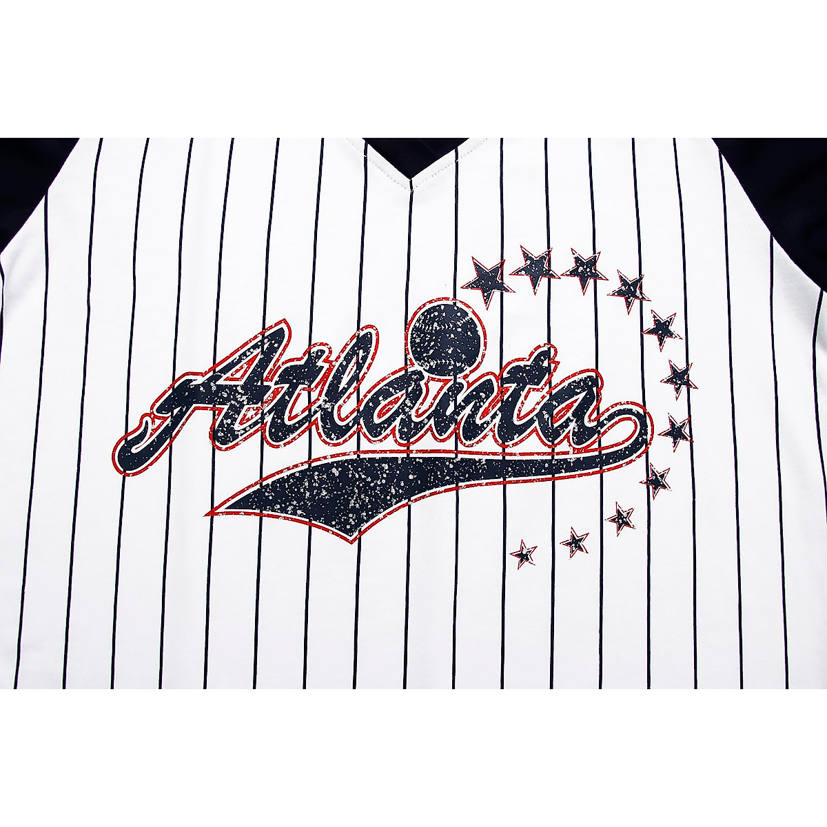 Womens City Baseball Fans Sporty Pinstripe V Neck Tee Shirts - White & Navy Size: Small