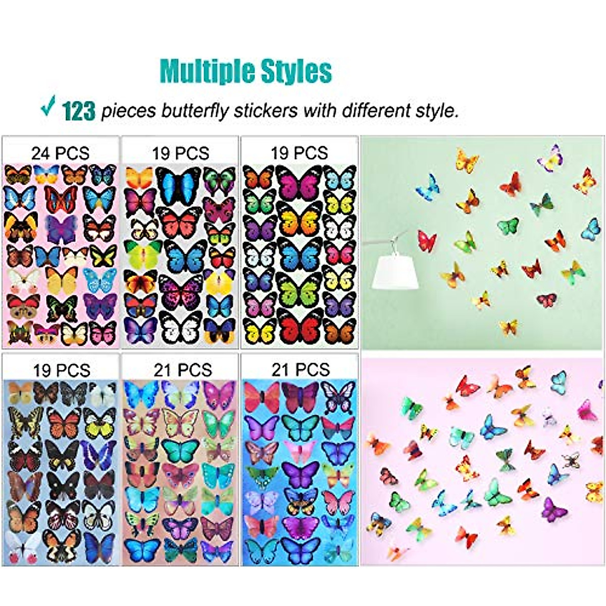 Heansun 123 PCS Butterfly Wall Stickers, Butterflies Decor for Home Nursery Room Decor